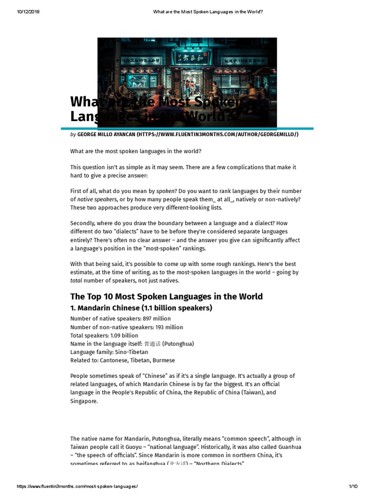 What Are The Most Spoken Languages in The World | PDF | Urdu | Standard ...