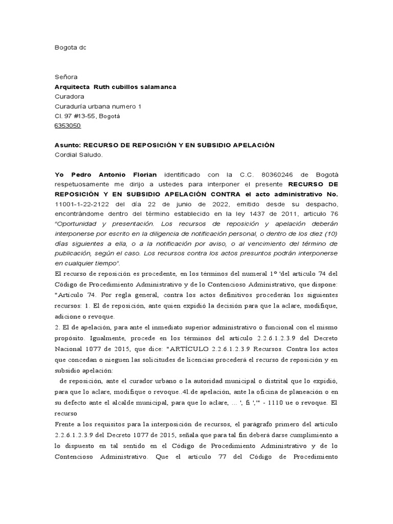 Modelo de Recurso de Reposicion | PDF | Apelación interlocutoria | Gobierno