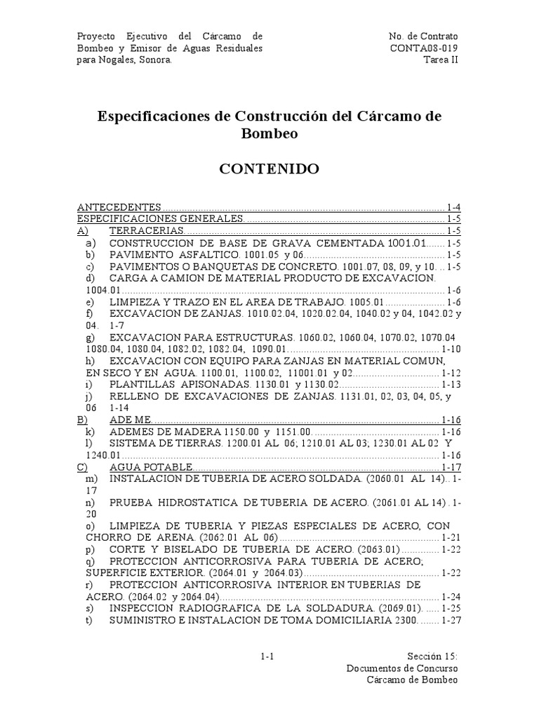 Especificaciones de Construccion Del Carcamo | PDF | Hormigón | Agua