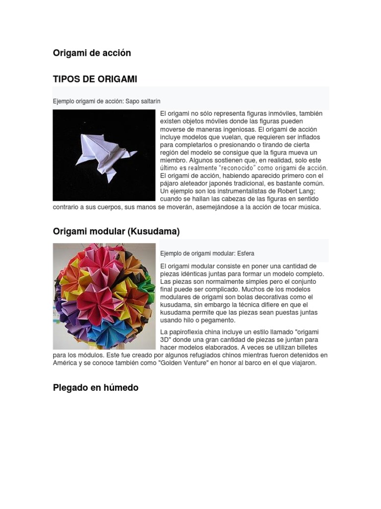 Tipos de Origami y Ejemplos | PDF | Origami | Artesanías