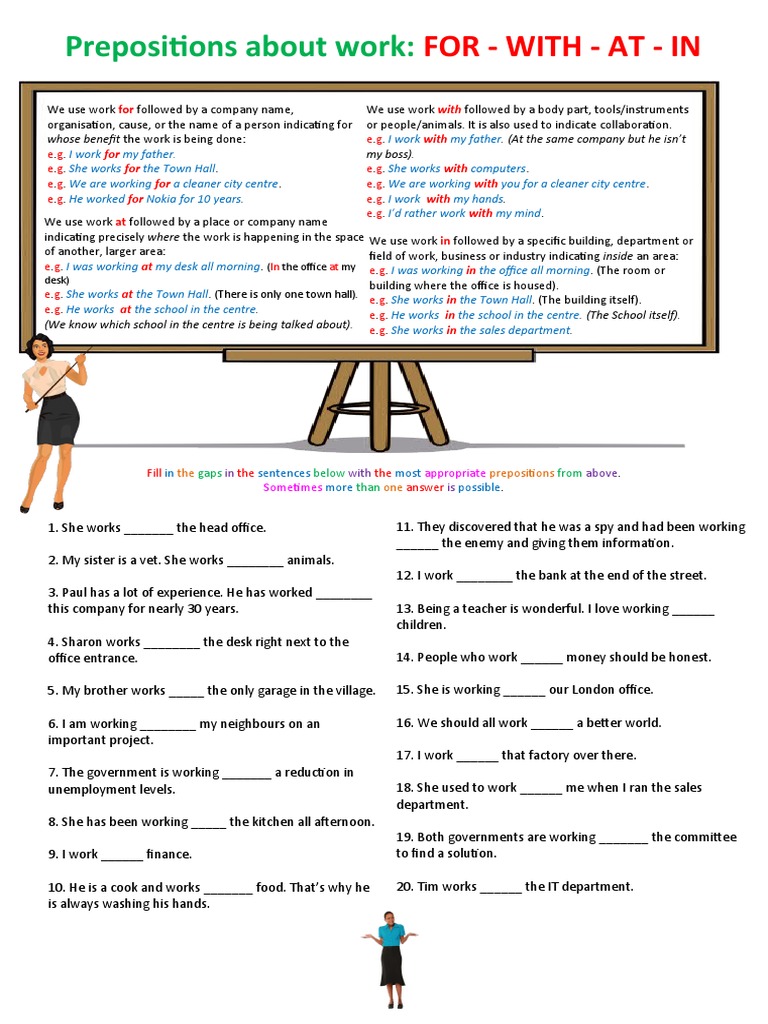 Work + Prepositon | PDF | Preposition And Postposition
