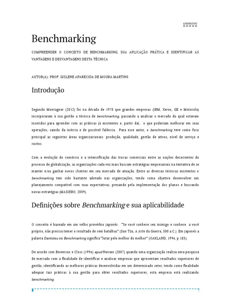 Benchmarking | PDF | Avaliação comparativa | Logística