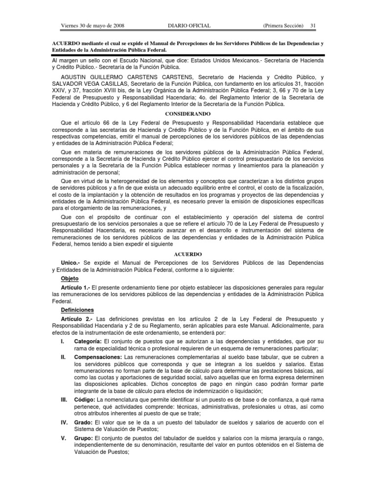 Manual de Percepciones de Los Servidores Publicos de La Administracion ...