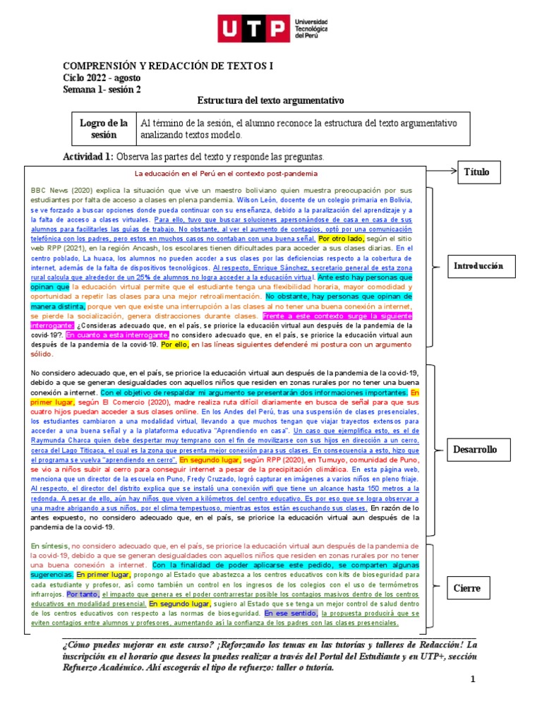 S01-s2-Material. Estructura Del Texto Argumentativo 2022 Agosto ...