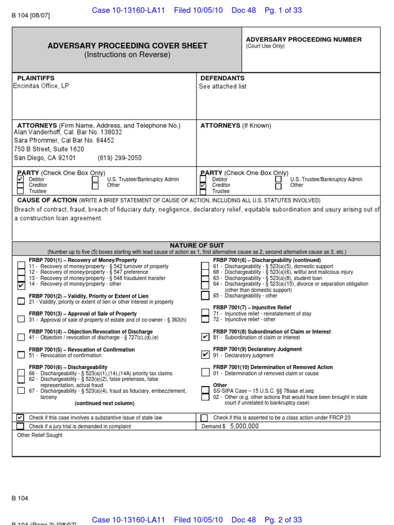 Adversary Complaint | PDF | Loans | Securities (Finance)