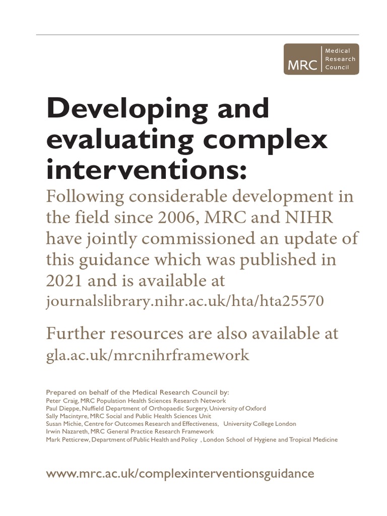 Complex Interventions Guidance 29-9-08 Updated | PDF | Evaluation ...