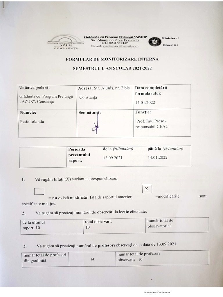 Formular Monitorizare Interna | PDF