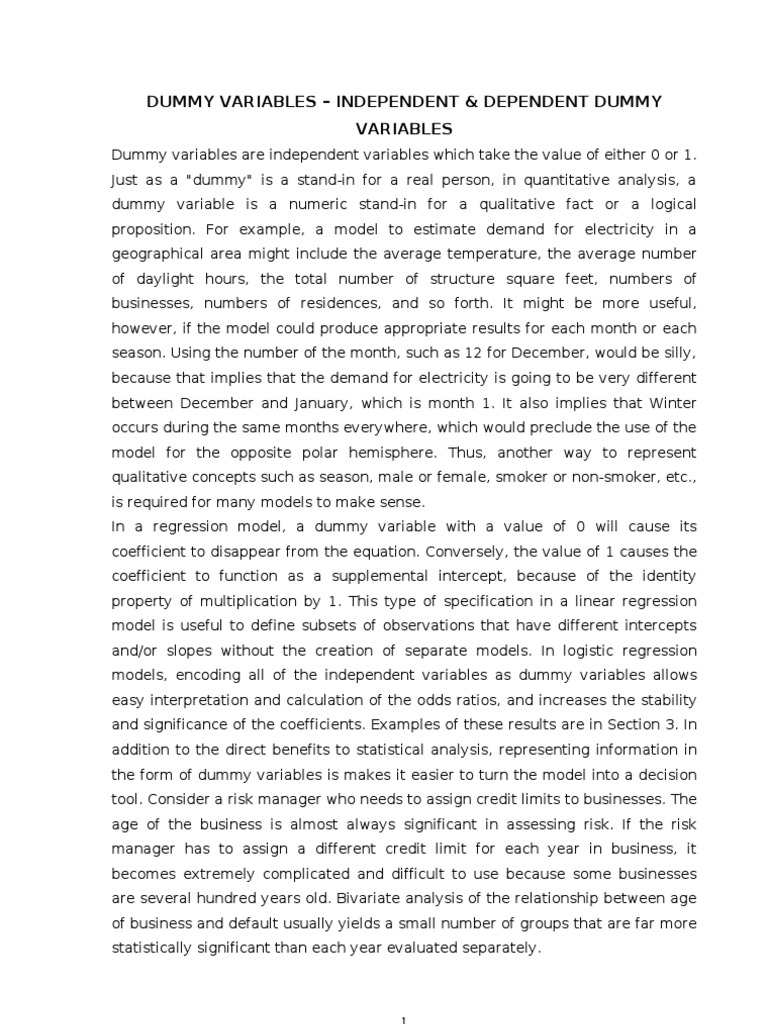 Dummy Dependent Variables Models | PDF | Dummy Variable (Statistics ...