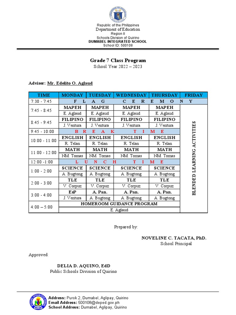 Grade 7 - 10 Class Program Sy 2022 2023 | PDF | Philippines