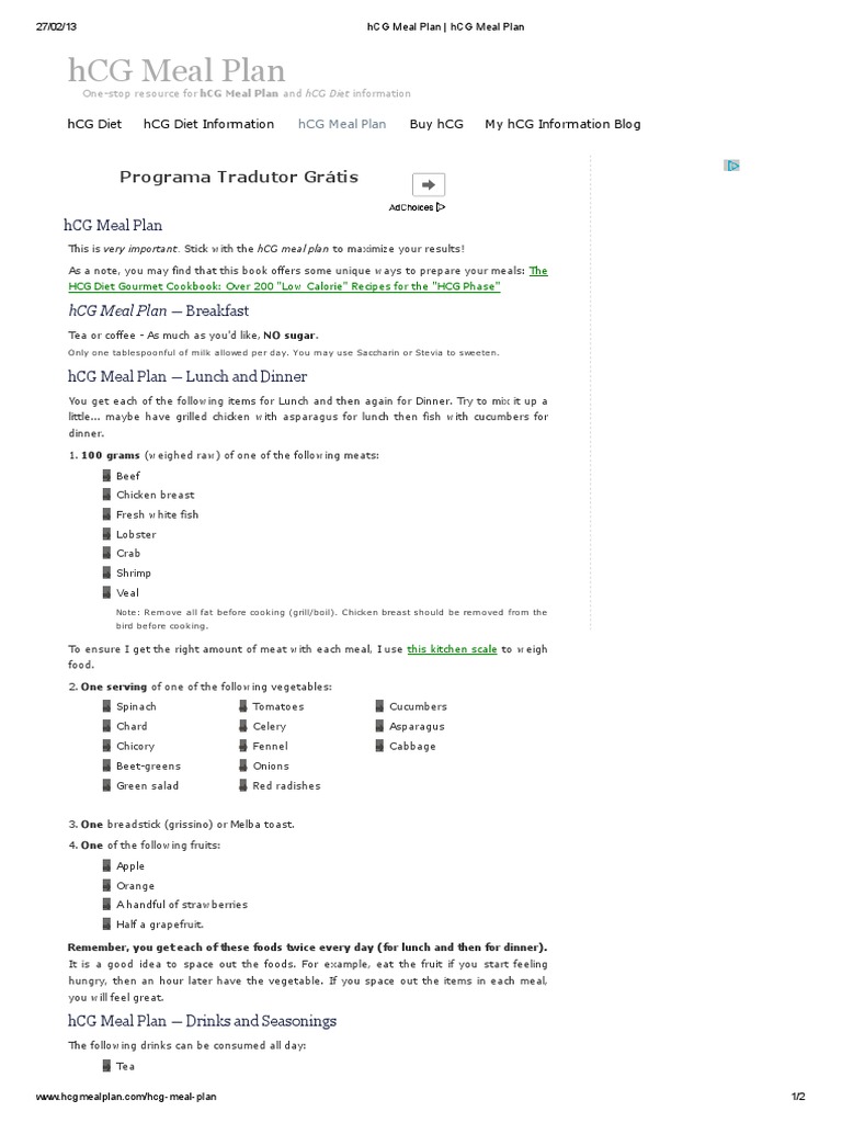 hCG Diet & Meal Plan Guide | PDF | Meal | Lunch