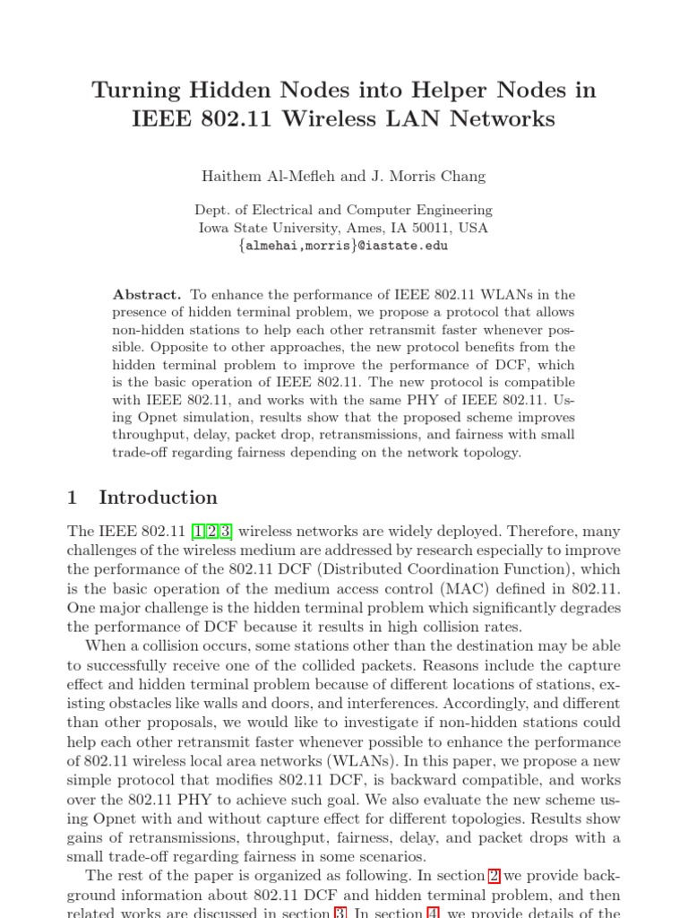 Turning Hidden Nodes Into Helper Nodes in IEEE 802.11 Wireless LAN Networks | PDF | Ieee 802.11 ...