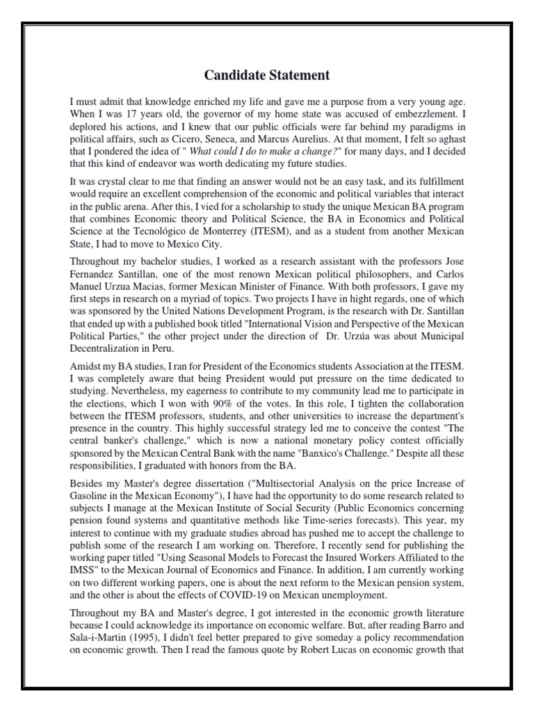 Candidate Statement - Chicago | PDF | Economic Growth | Economics