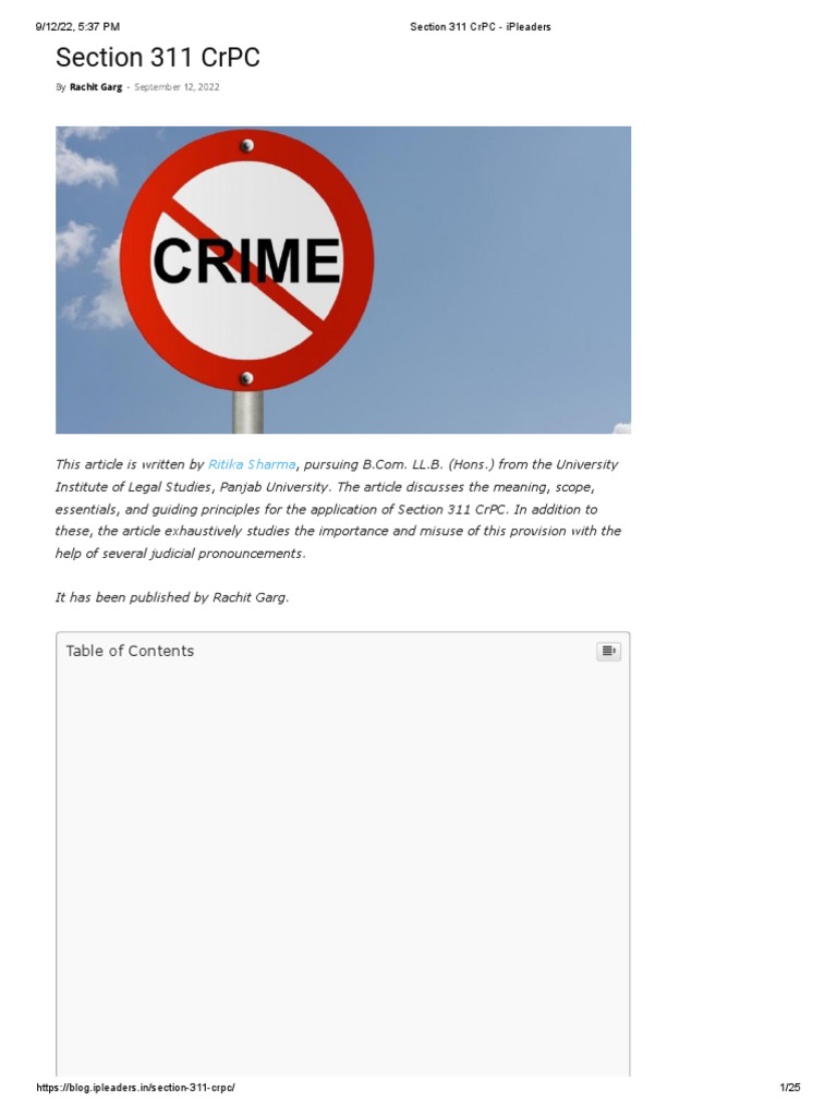 Section 311 CRPC - IPleaders | Download Free PDF | Criminal Procedure In South Africa | Witness