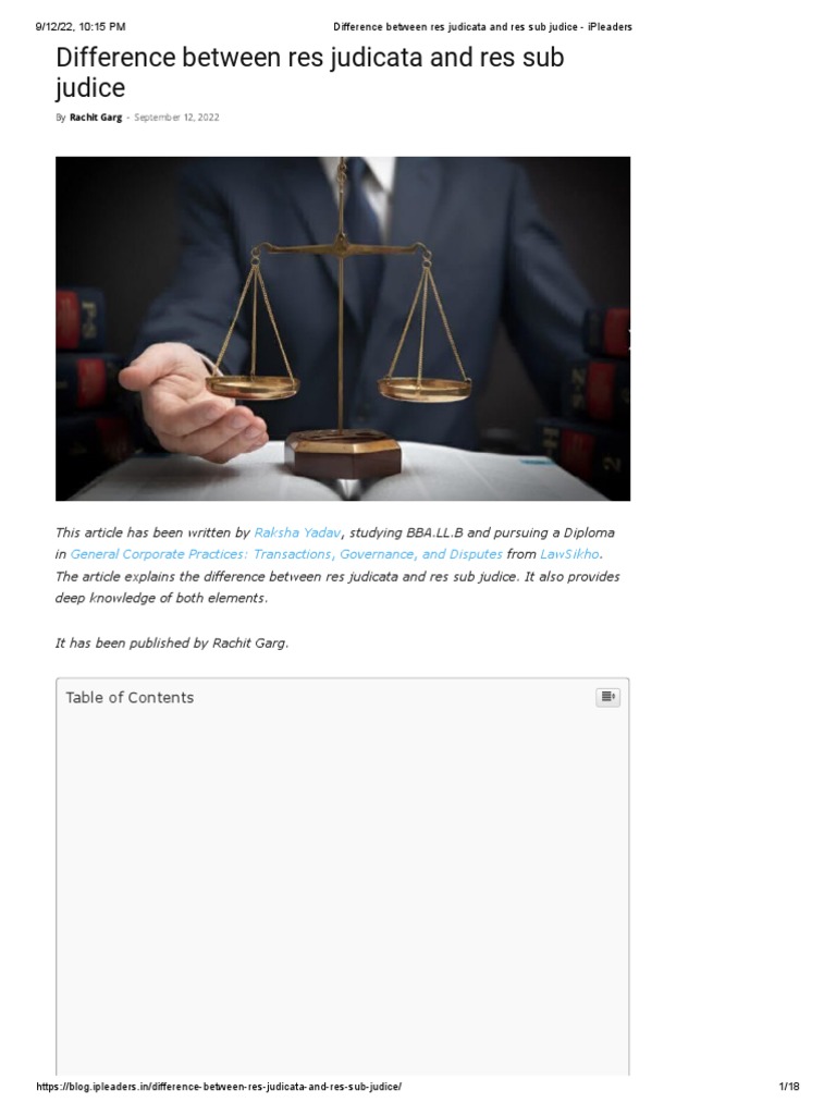 Difference Between Res Judicata and Res Sub Judice - IPleaders | PDF