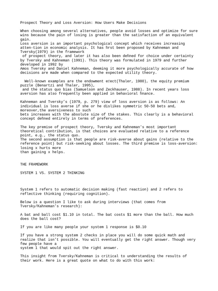 Prospect Theory Pdf Risk Aversion Risk