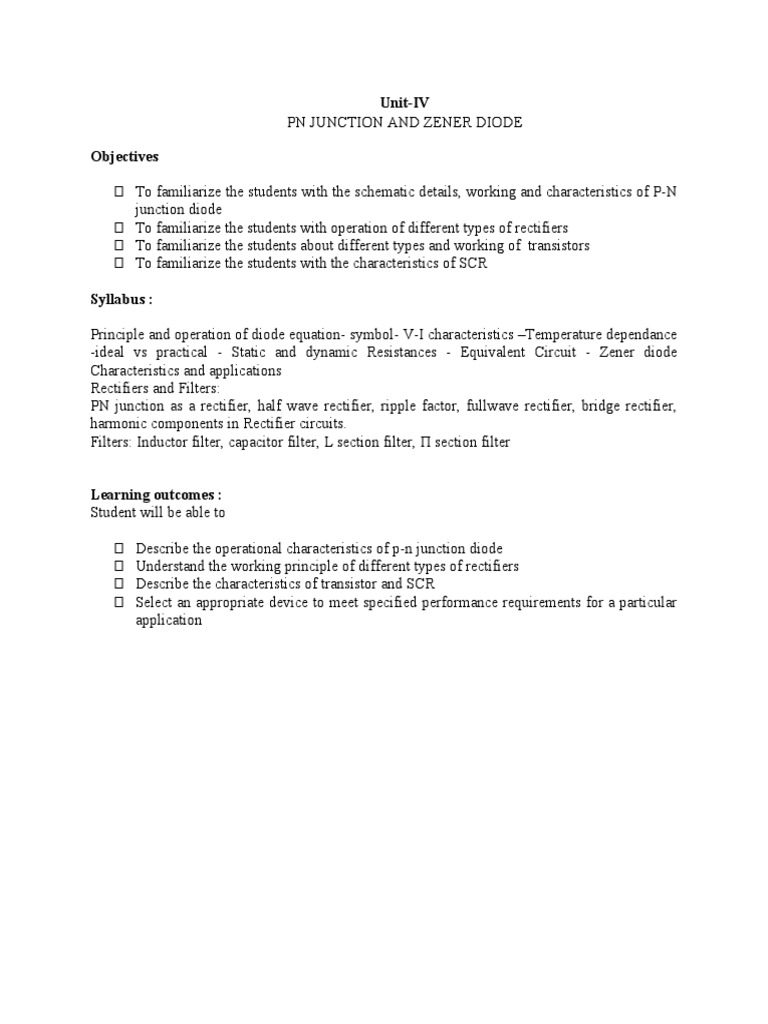 Pn Diode And Zener Diode As Per Beee Notes Main Pdf P N Junction