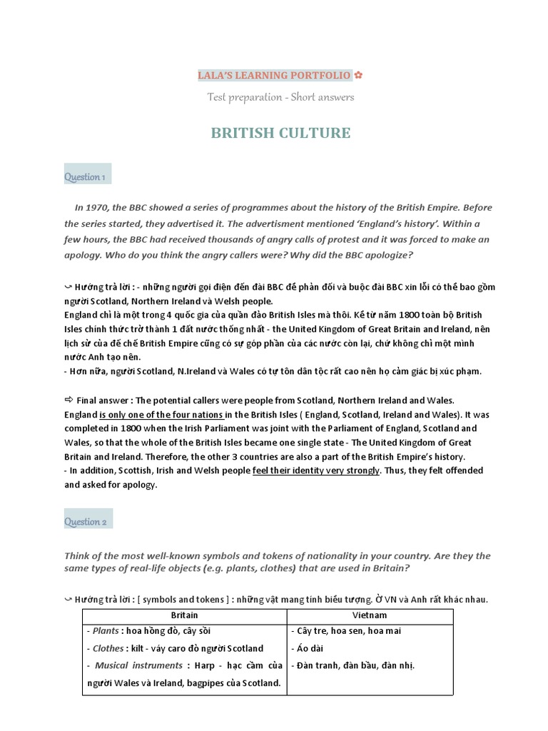 British Culture Short Answers | PDF