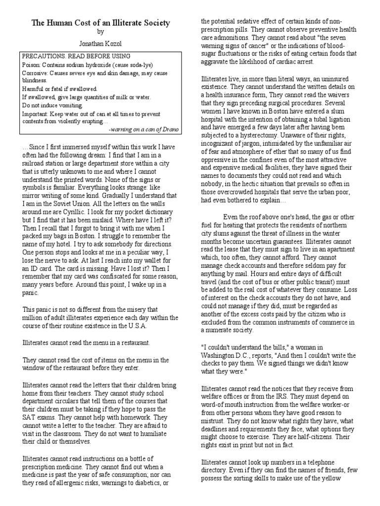 The Human Cost of An Illiterate Society | PDF | Literacy | Menu