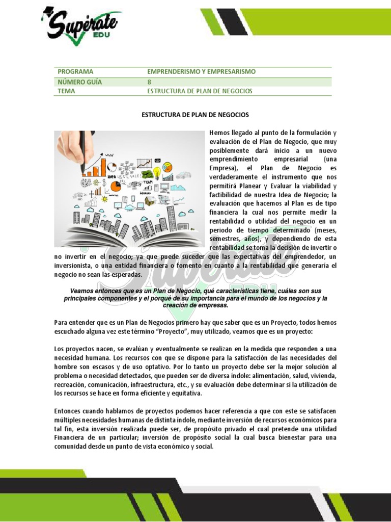 Guia 8. Estructura Plan de Negocios. | PDF | Marketing | Iniciativa ...