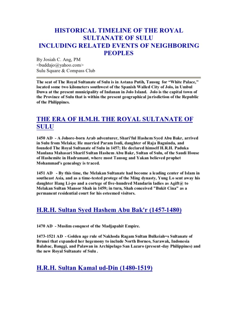 Historical Timeline of The Royal Sultanate of Sulu | PDF | Philippines ...