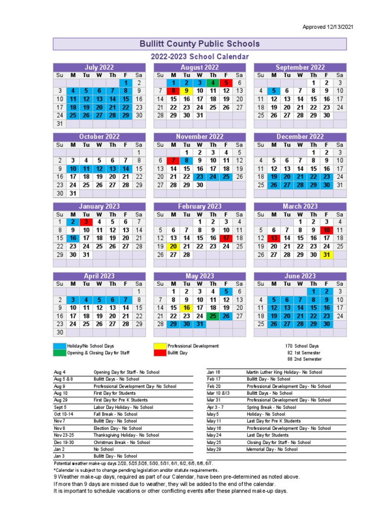 Bullitt County Schools Calendar 2025-26 | PDF | Public Holiday | Festival