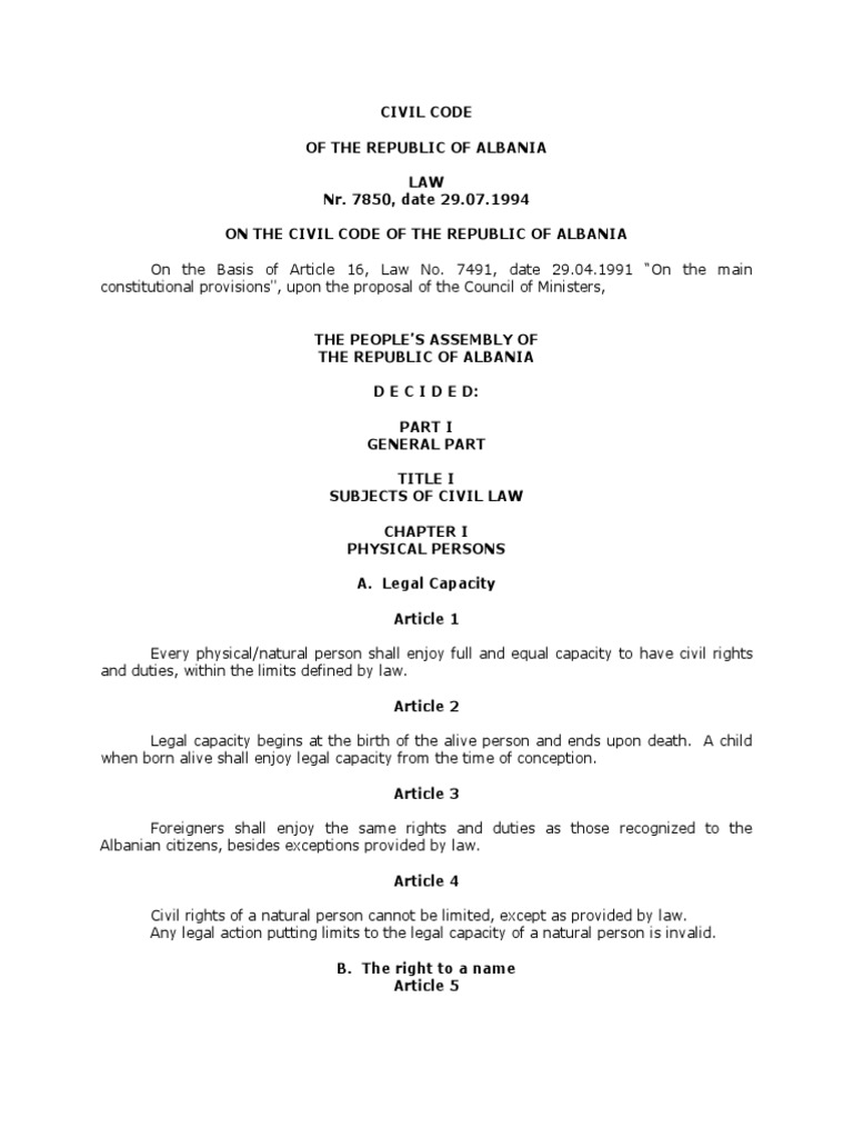 The Albanian Civil Code | PDF | Notary Public | Fraud