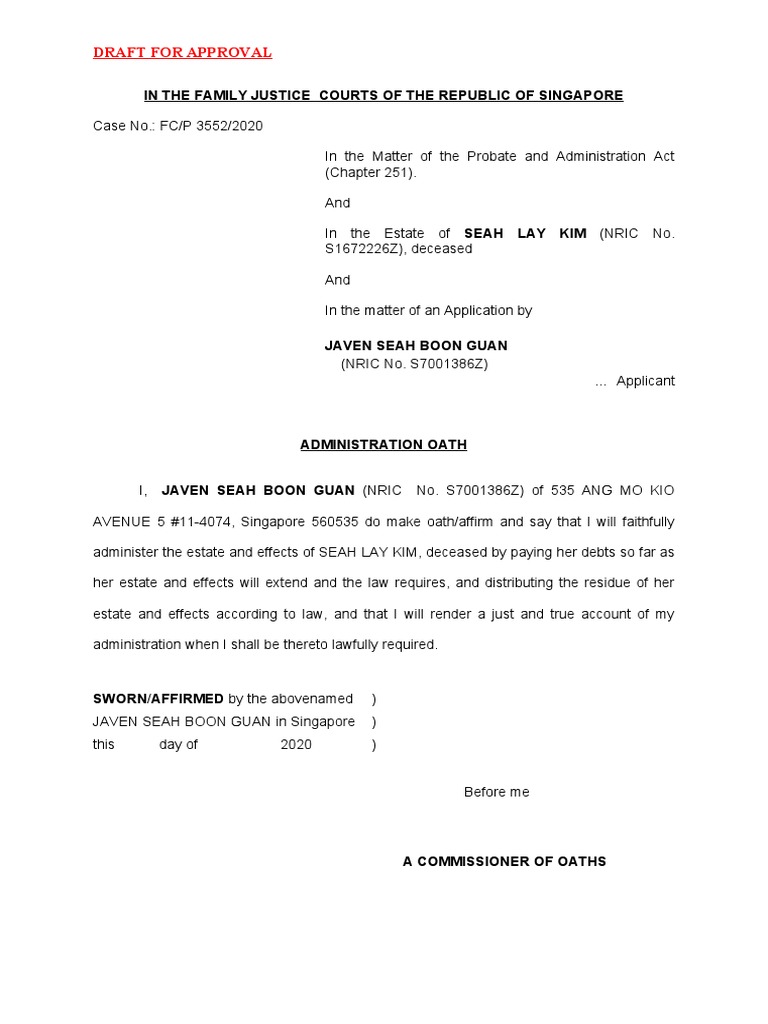 Administration Oath and Supporting Affidavit | PDF | Affidavit | Public Law