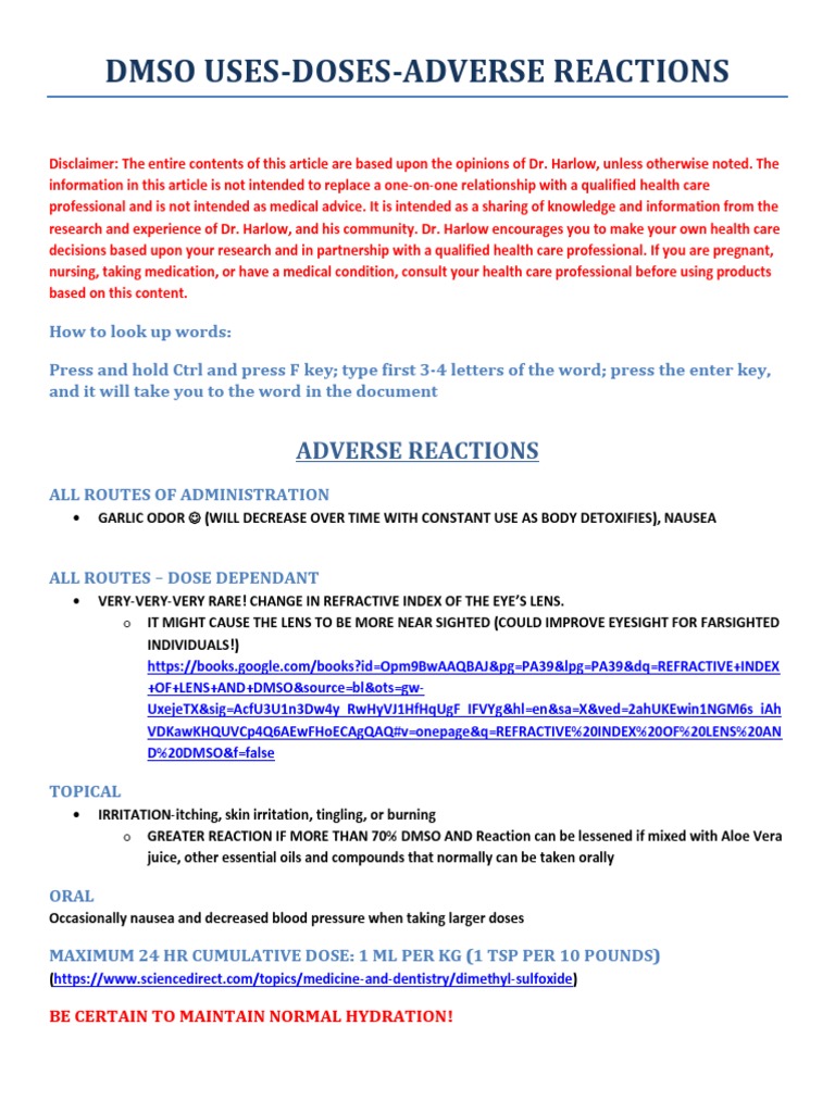 Dmso Uses-Doses-Adverse Reactions | PDF | Clinical Medicine | Medical ...