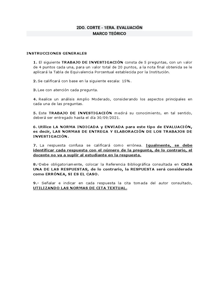 2do Corte - 1era Evaluacion | PDF | Teoría | Evaluación