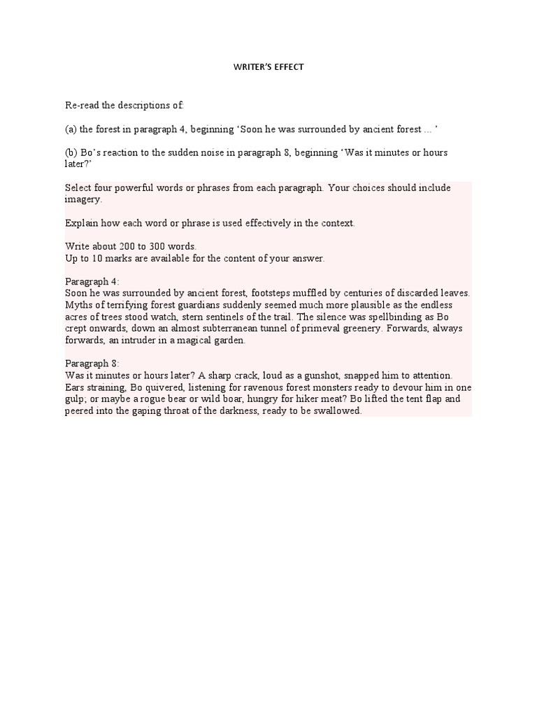 Writers Effect Worksheet Pdf 