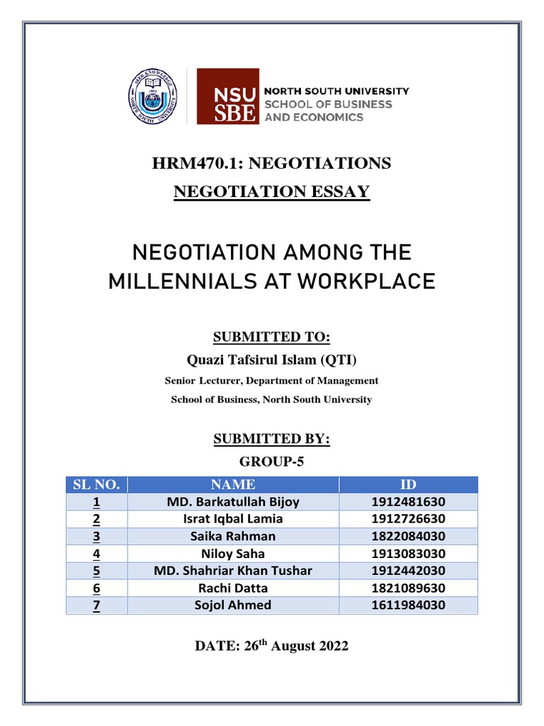 HRM 470 1 Negotiation Essay Millennials Group 5 | PDF | Millennials | Negotiation