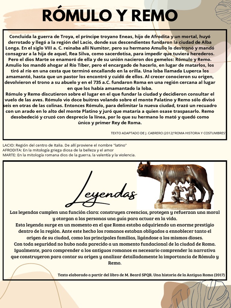 Rómulo Y Remo: Leyendas | PDF | Romulus y Remus | Roma antigua