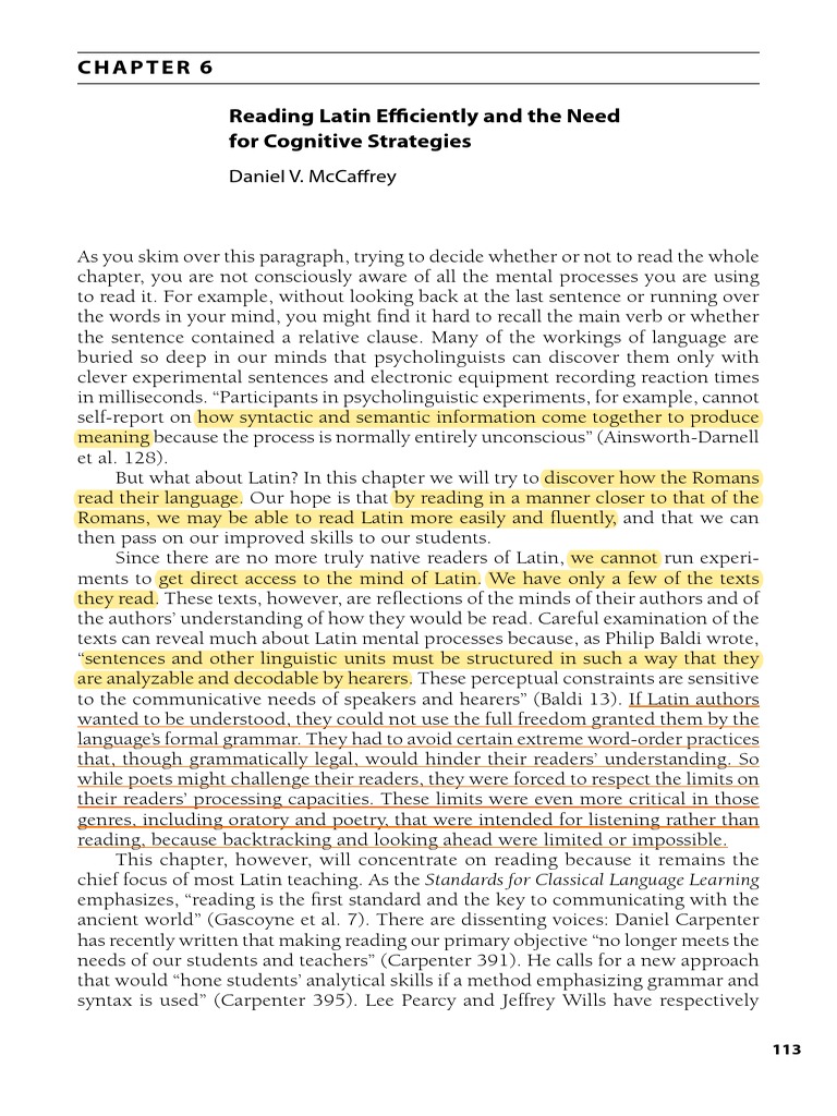 #Daniel V. McCaffrey, Reading Latin Efficiently and The Need For Cognitive Strategies | PDF ...