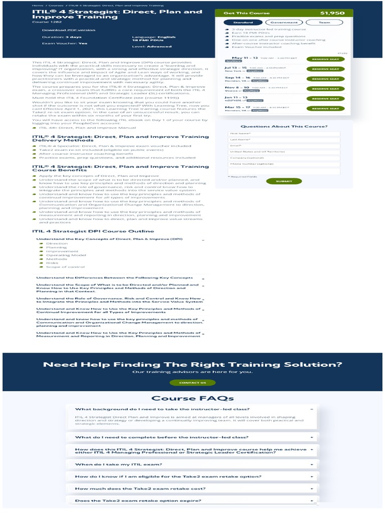 LearningTreeCourse - ITIL® 4 Strategist - Direct, Plan and Improve ...