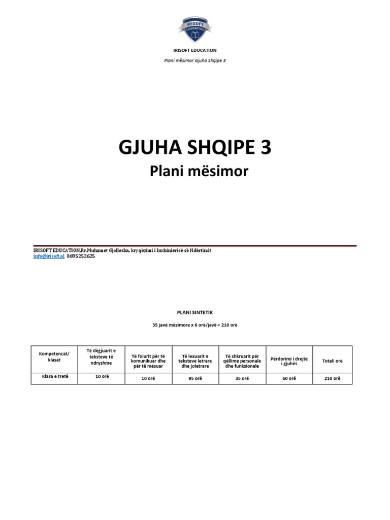 Plani Gjuha-3 | PDF