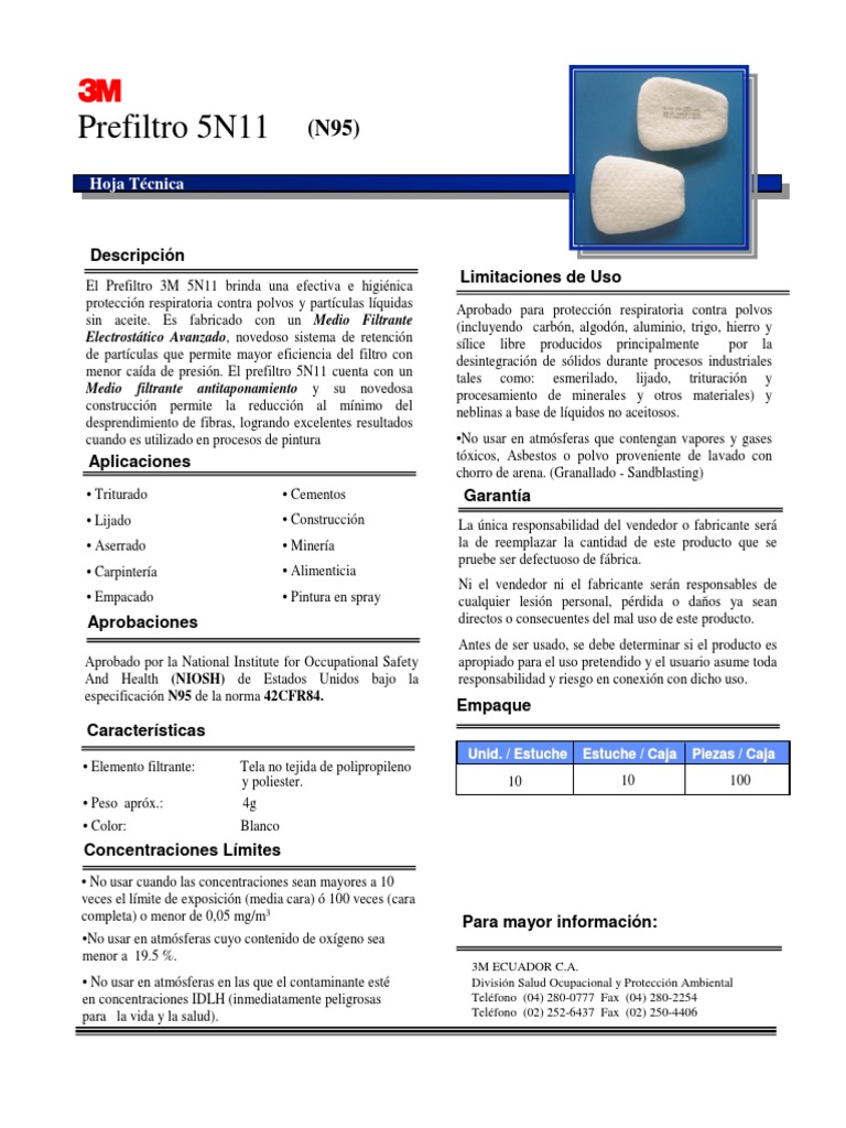 3M Prefiltros 5N11 | PDF | Materiales | Química