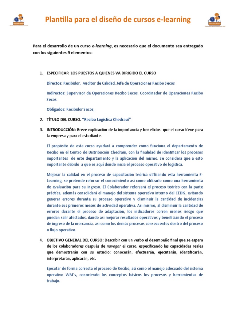 Plantilla para El Diseño de Cursos E-Learning Ok | PDF | Diseño | Logística