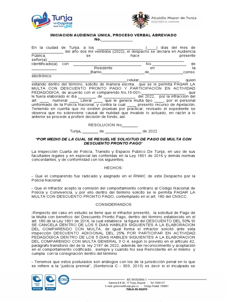 Formato Pronto Pago Multa 3 y 4 Con Asistencia A Curso | PDF | Multa (pena) | Ley Pública