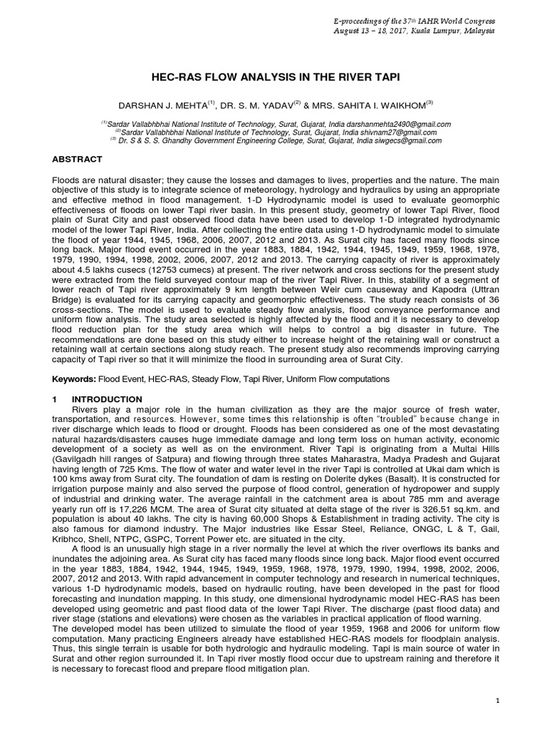 Hec-Ras Flow Analysis in The River Tapi | PDF | Flood | River