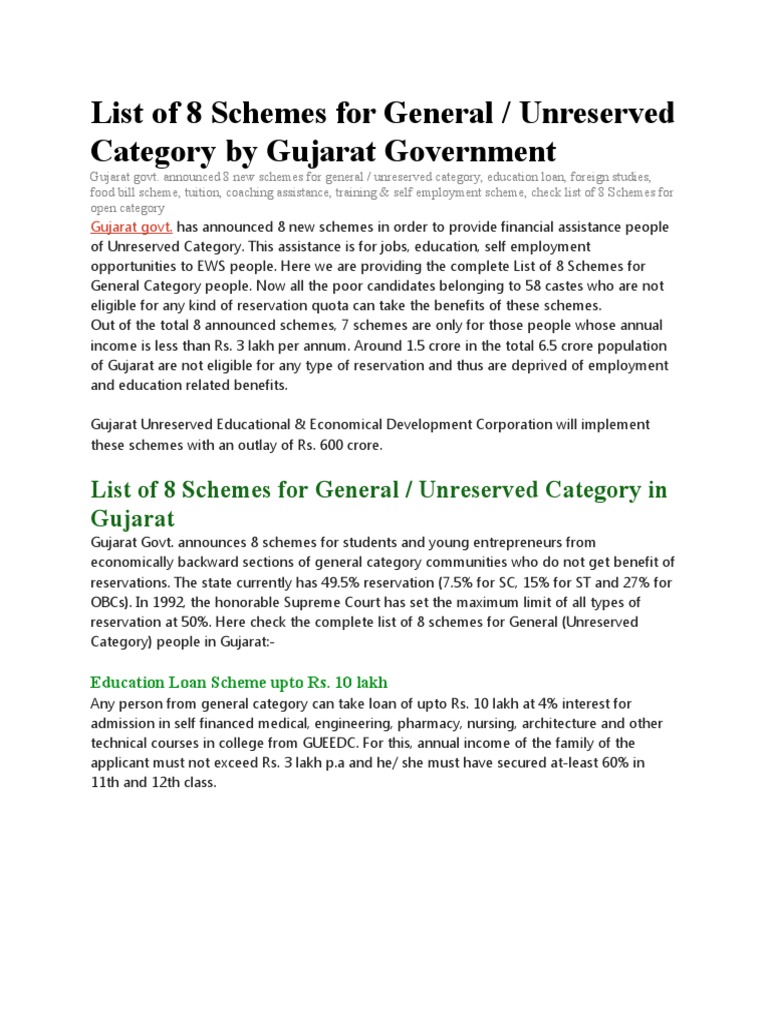 List of 8 Schemes For General | PDF | Schools