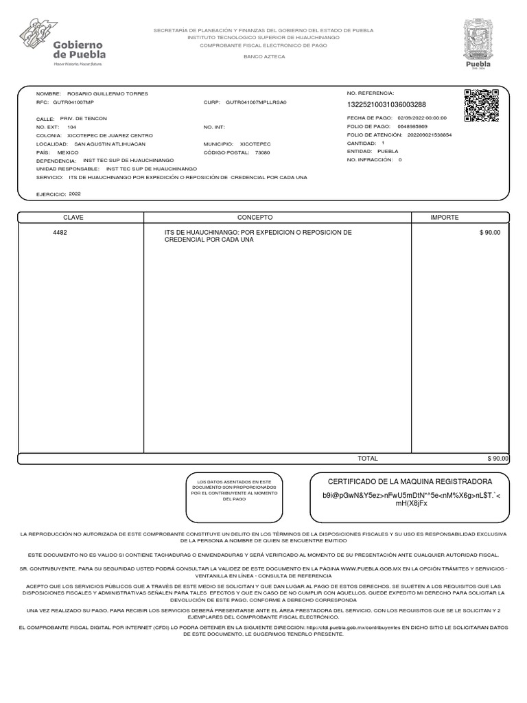 Comprobante Fiscal Electrónico de Pago Por Concepto de Expedición de ...