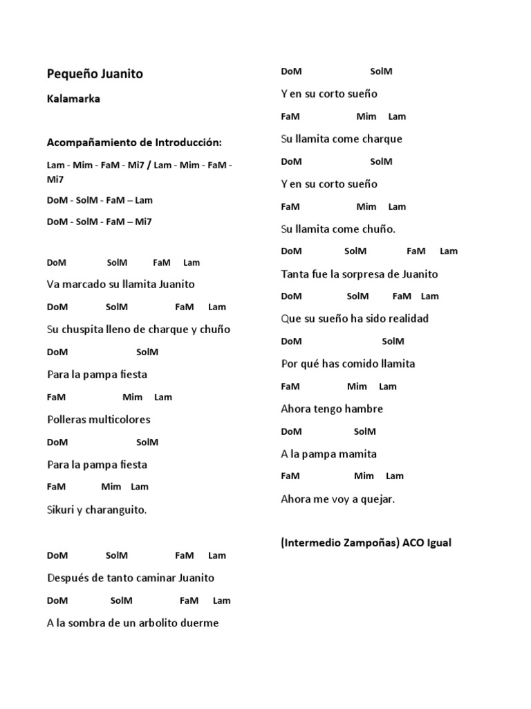 Notas de "Pequeño Juanito" en Zampoña | PDF
