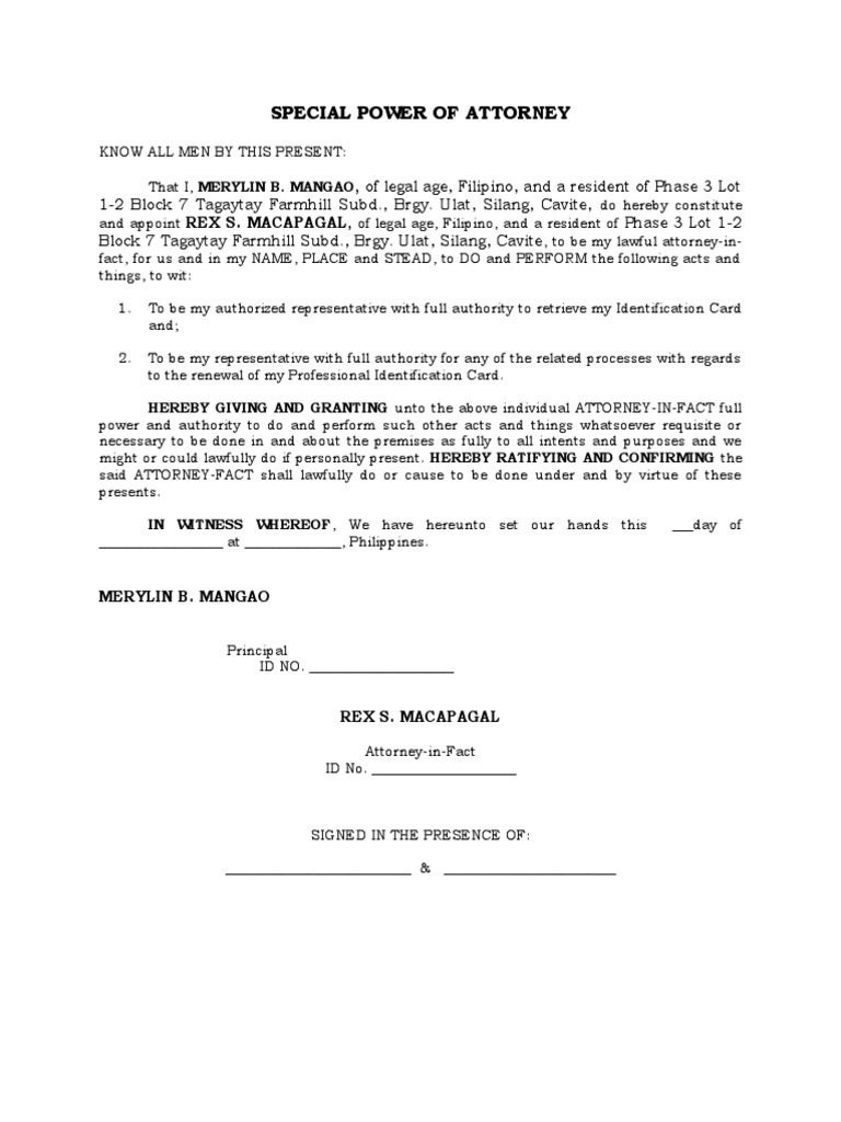 Spa PRC | PDF | Power Of Attorney | Identity Document