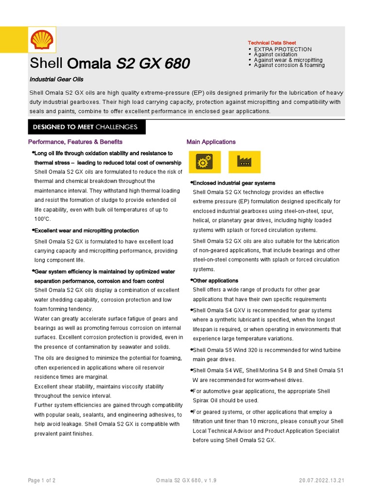 Shell Omala S2 GX 680 TDS | PDF | Gear | Lubricant