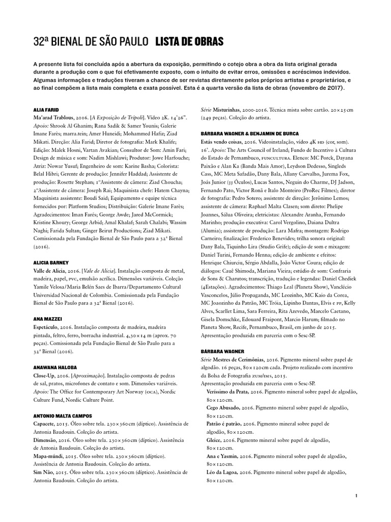 32bsp Lista de Obras - PT - 171106 - 4a Versao | PDF