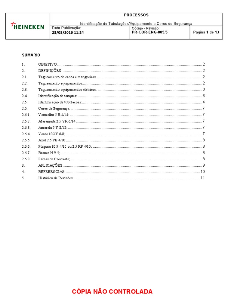 Identificacao de Tubulacoes - Equipamento e Cores de Seguranca - PR - COR - ENG - 005 - CNC ...