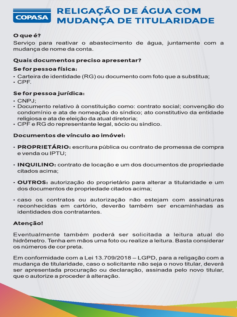 Religacao de Agua Com Mudanca de Titularidade | PDF