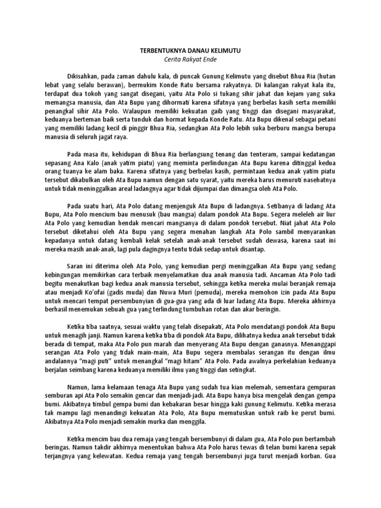 Bindo (Terbentuknya Danau Kelimutu) | PDF