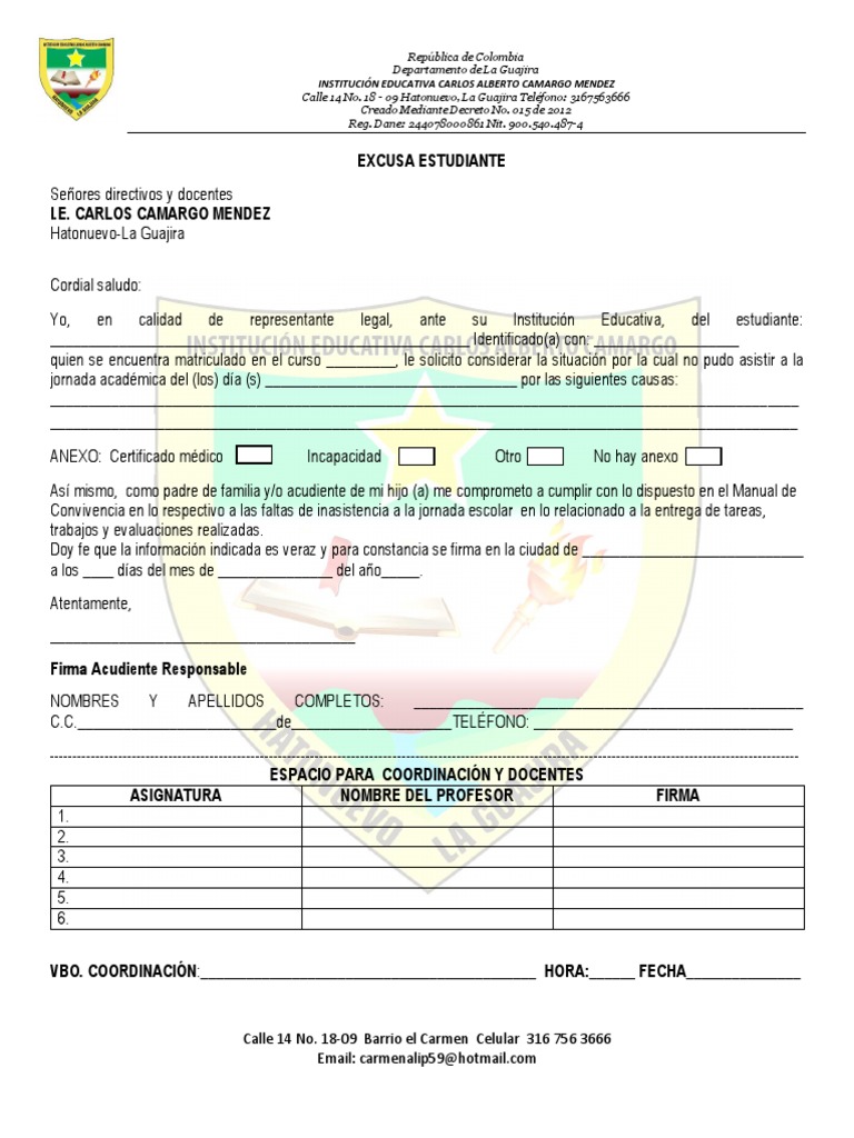 Formato Excusas | PDF