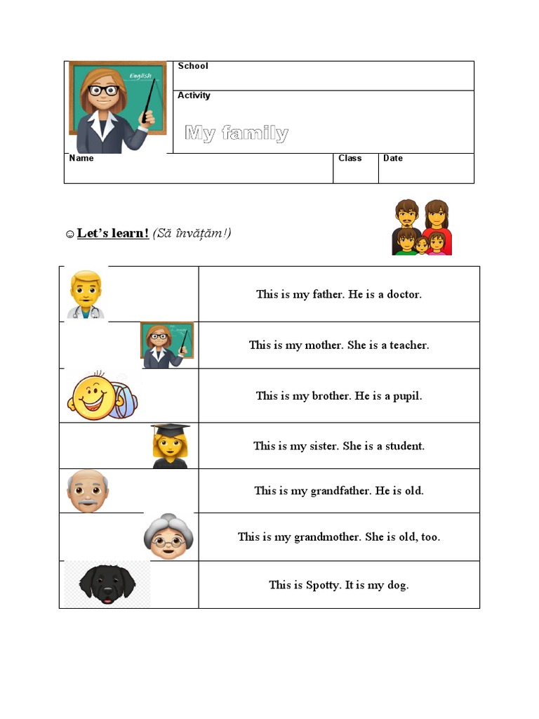 Fisa Limba Engleza Cls. 02 My Family 6 | PDF